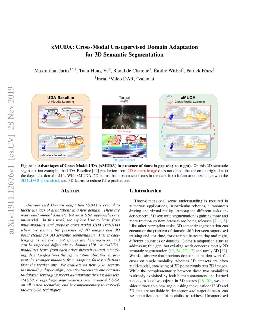 xMUDA: Cross-Modal Unsupervised Domain Adaptation for 3D Semantic Segmentation | DeepAI