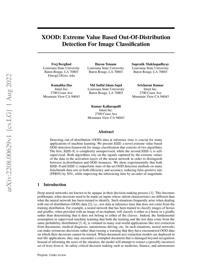 XOOD: Extreme Value Based Out-Of-Distribution Detection For Image ...