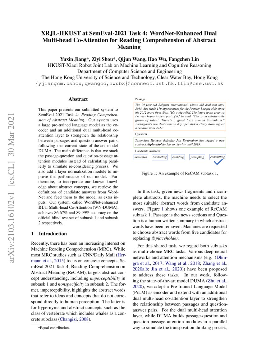 XRJL-HKUST at SemEval-2021 Task 4: WordNet-Enhanced Dual Multi-head Co-Attention for Reading ...