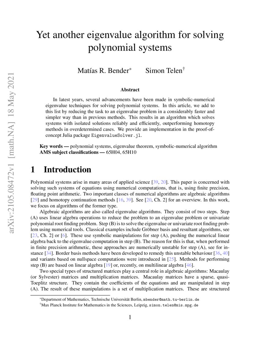 Yet Another Eigenvalue Algorithm For Solving Polynomial Systems Deepai 6779