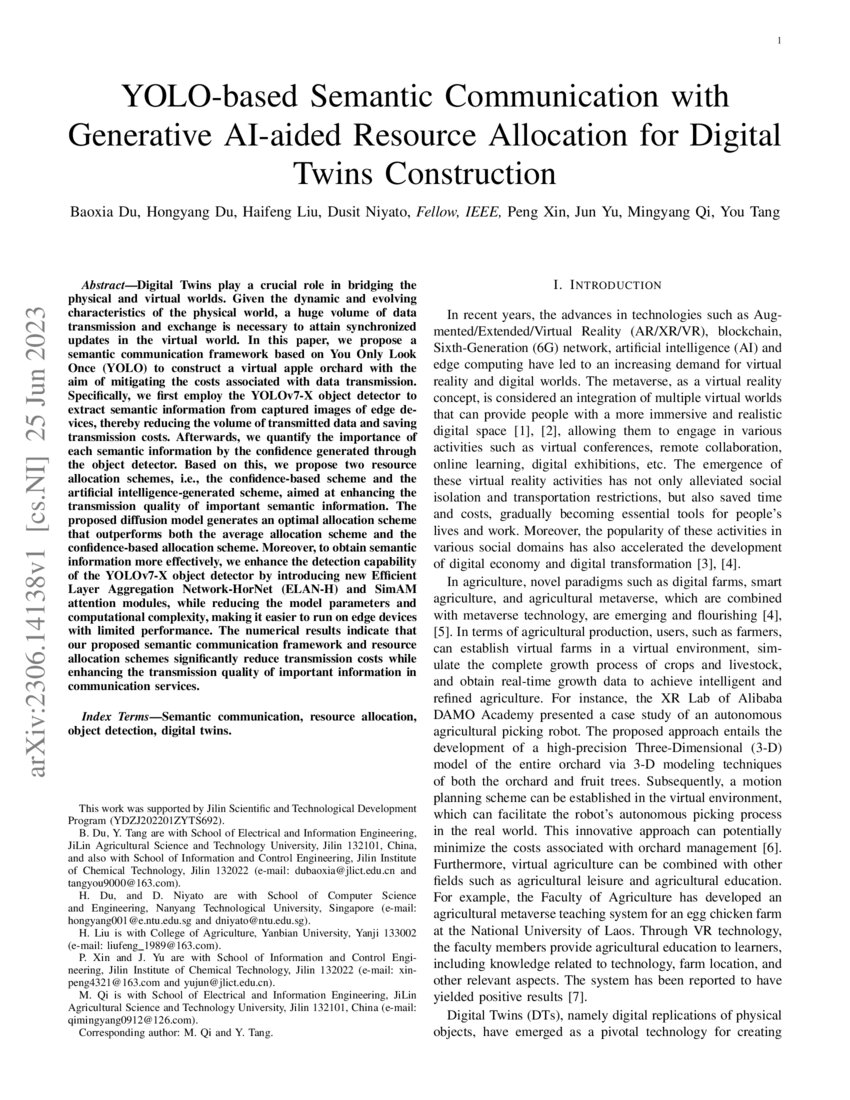 YOLO-based Semantic Communication with Generative AI-aided Resource ... YOLO-based Semantic Communication with Generative AI-aided Resource ...