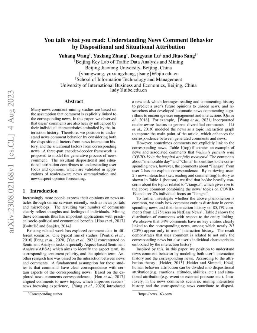 You talk what you read: Understanding News Comment Behavior by ...