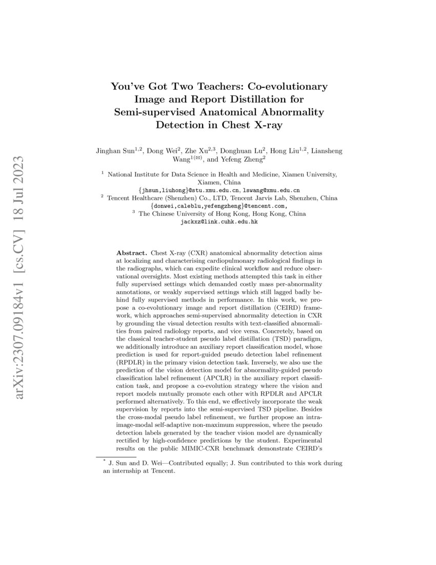 You Ve Got Two Teachers Co Evolutionary Image And Report Distillation For Semi Supervised
