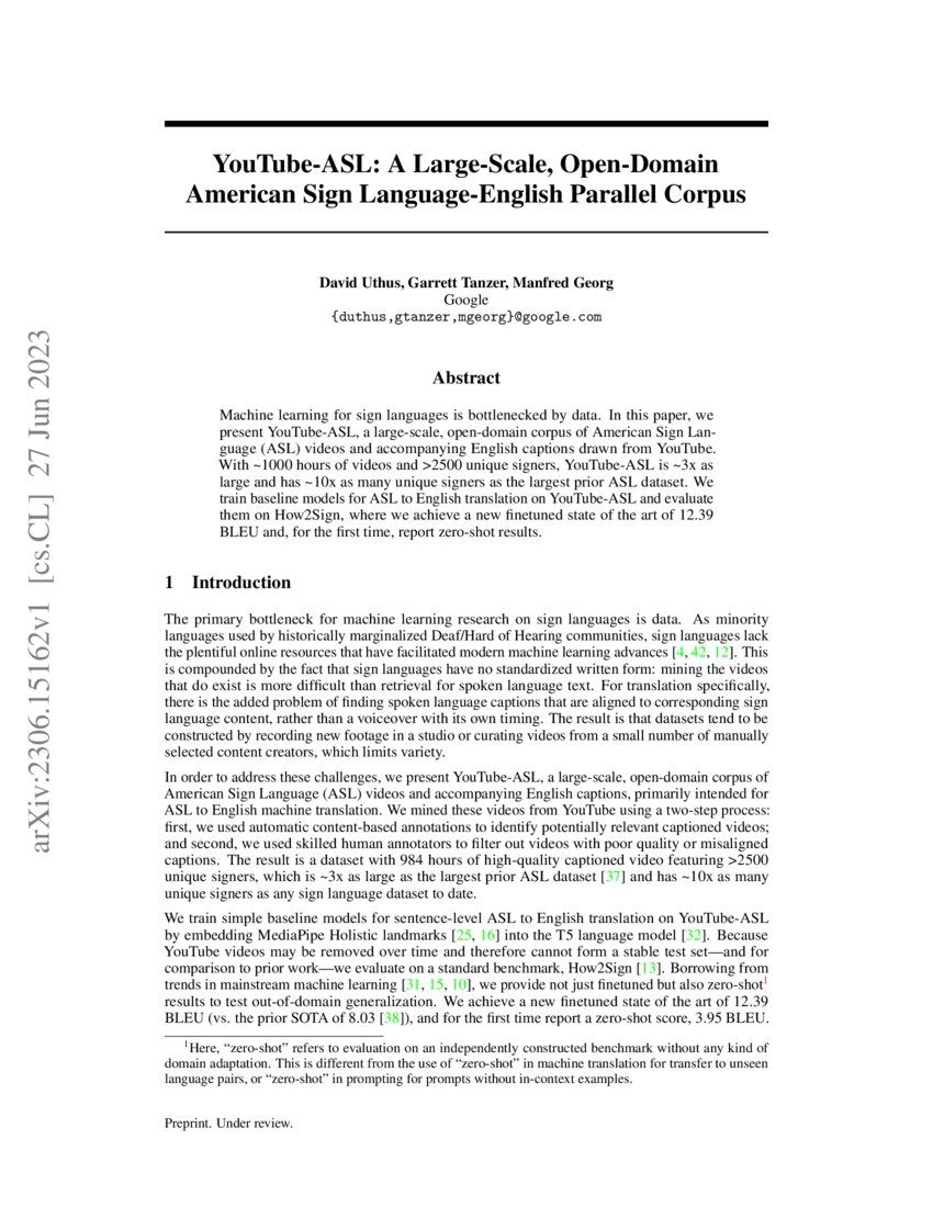YouTube-ASL: A Large-Scale, Open-Domain American Sign Language-English ...