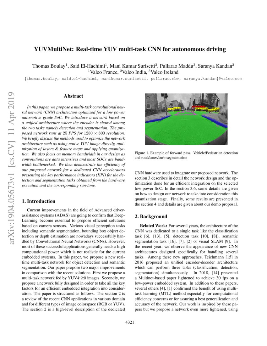 YUVMultiNet: Real-time YUV multi-task CNN for autonomous driving | DeepAI