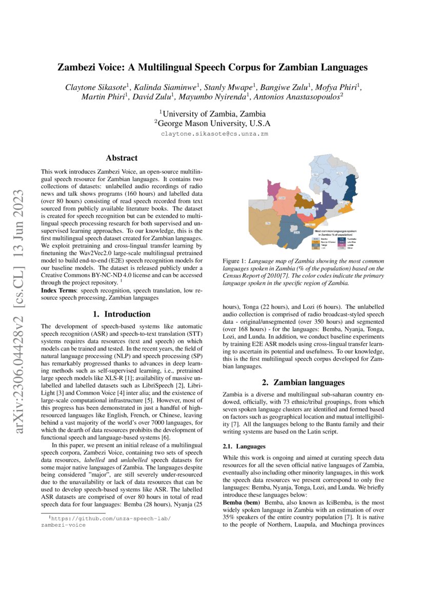 Zambezi Voice: A Multilingual Speech Corpus for Zambian Languages | DeepAI