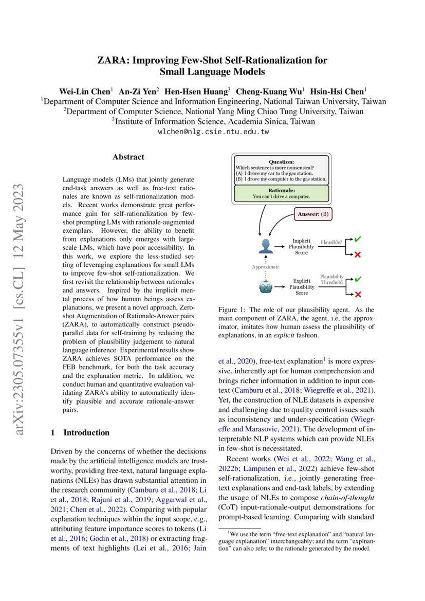 ZARA: Improving Few-Shot Self-Rationalization for Small Language Models ...
