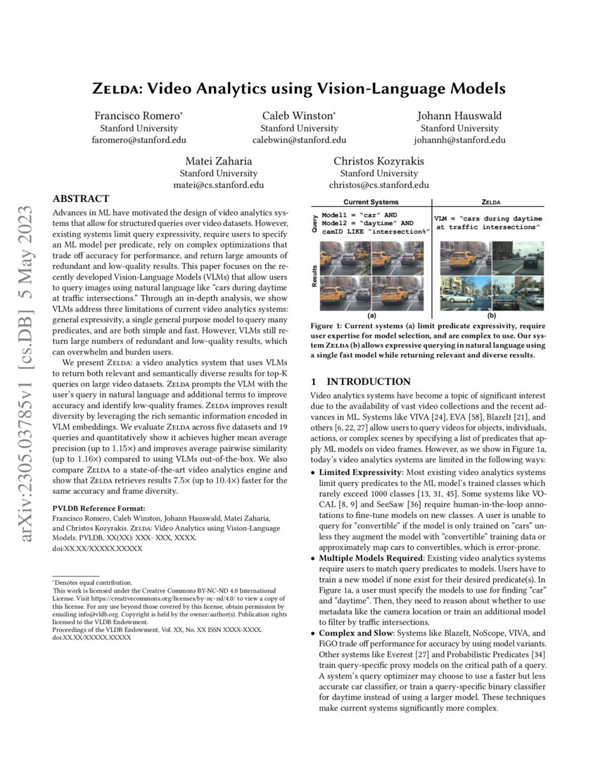 Zelda: Video Analytics using Vision-Language Models | DeepAI