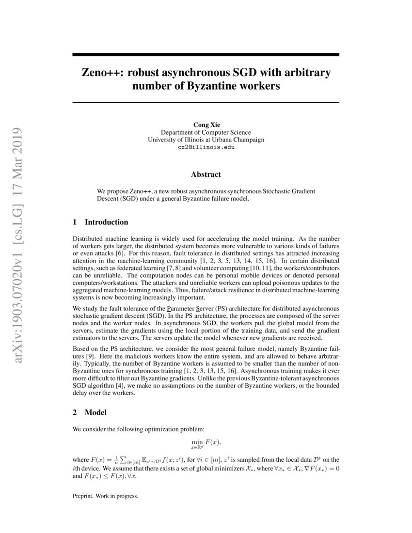 Zeno++: robust asynchronous SGD with arbitrary number of Byzantine ... Zeno++: robust asynchronous SGD with arbitrary number of Byzantine ...