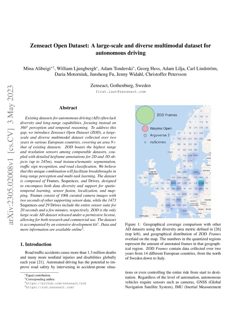 Zenseact Open Dataset A Large Scale And Diverse Multimodal Dataset For Autonomous Driving Deepai