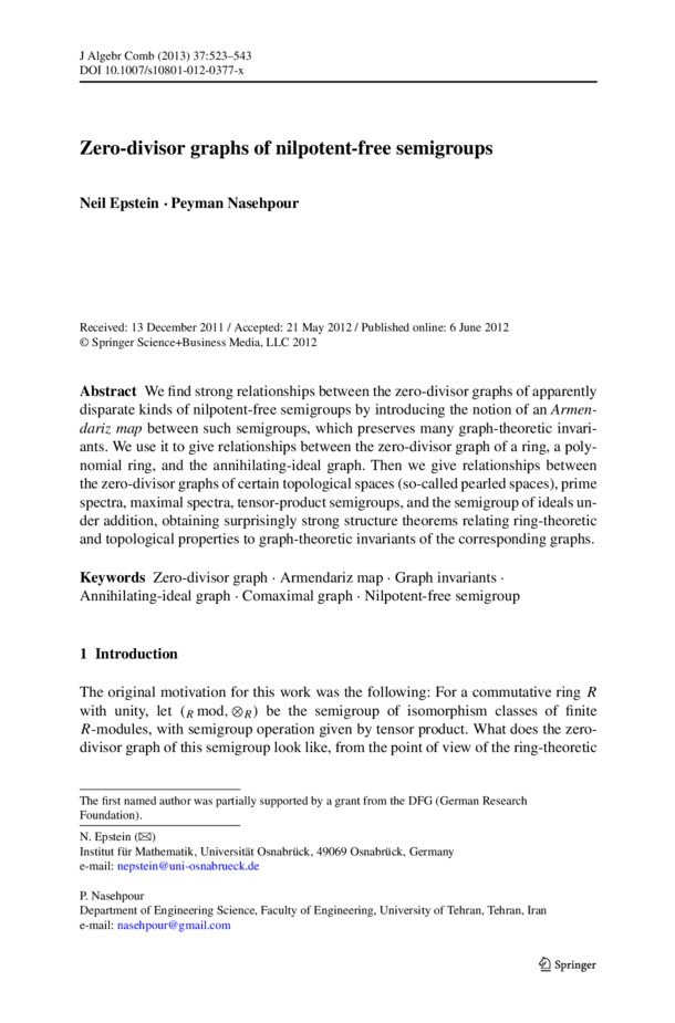 Zero-divisor graphs of nilpotent-free semigroups | DeepAI