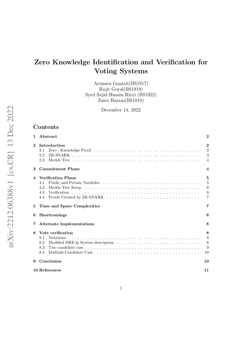 Zero Knowledge Identification and Verification of Voting Systems | DeepAI