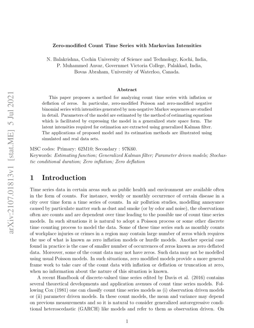 Zero-modified Count Time Series with Markovian Intensities | DeepAI