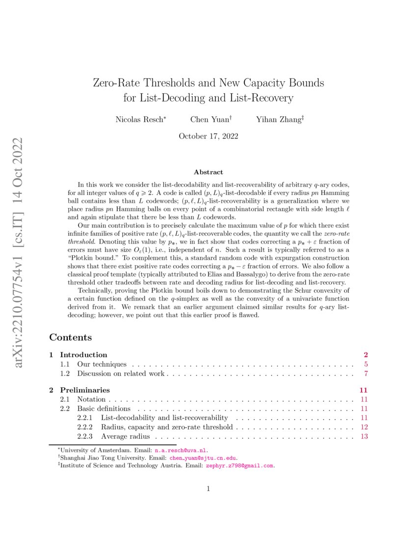 Zero Rate Thresholds And New Capacity Bounds For List Decoding And List Recovery Deepai