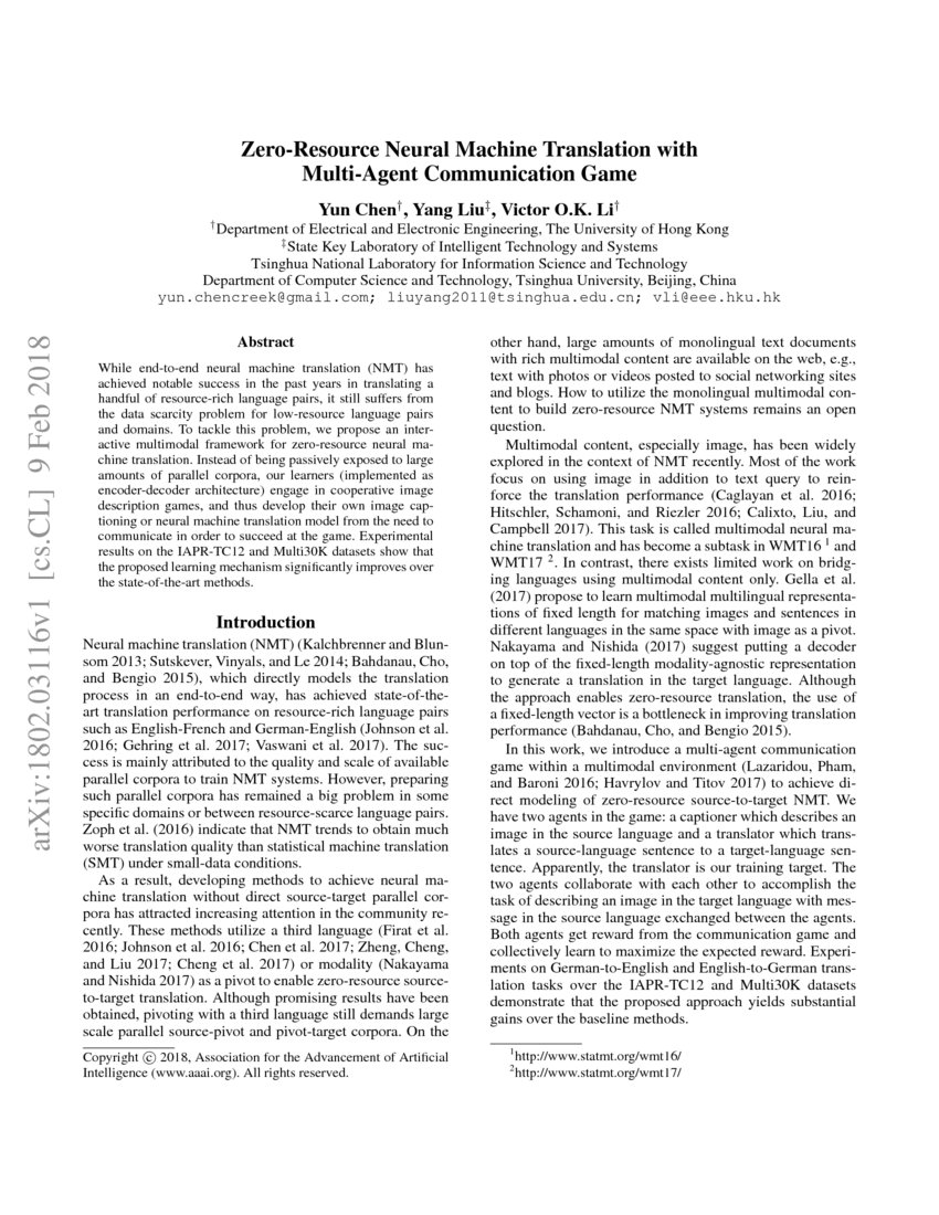 Zero-Resource Neural Machine Translation with Multi-Agent Communication ...