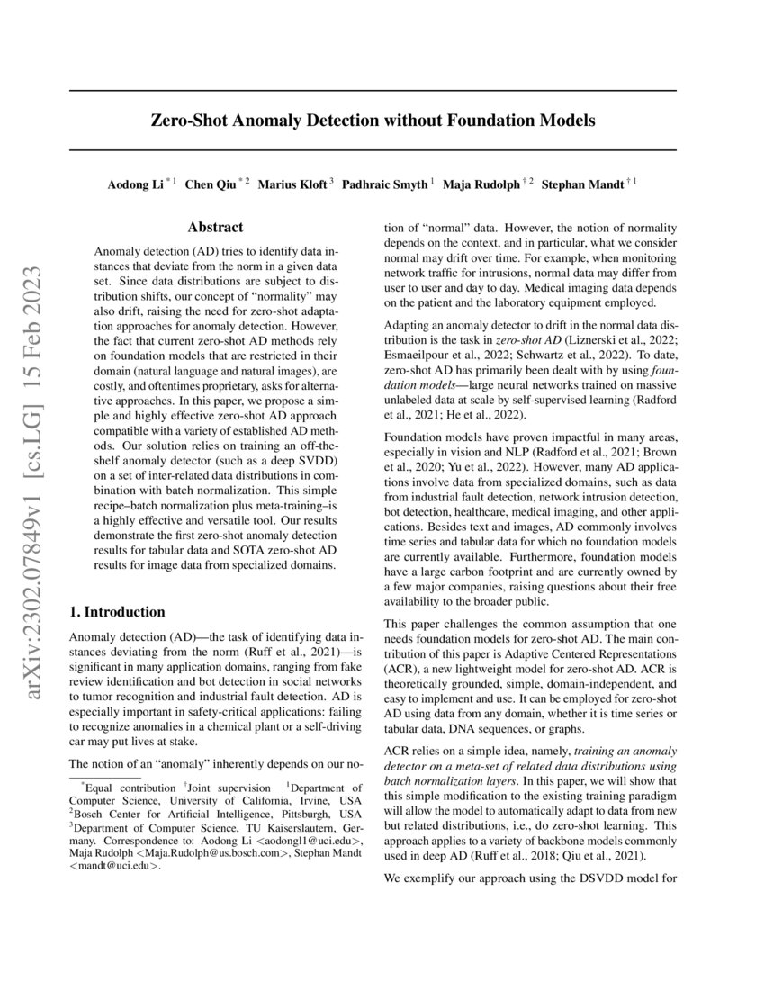Zero Shot Anomaly Detection Without Foundation Models Deepai