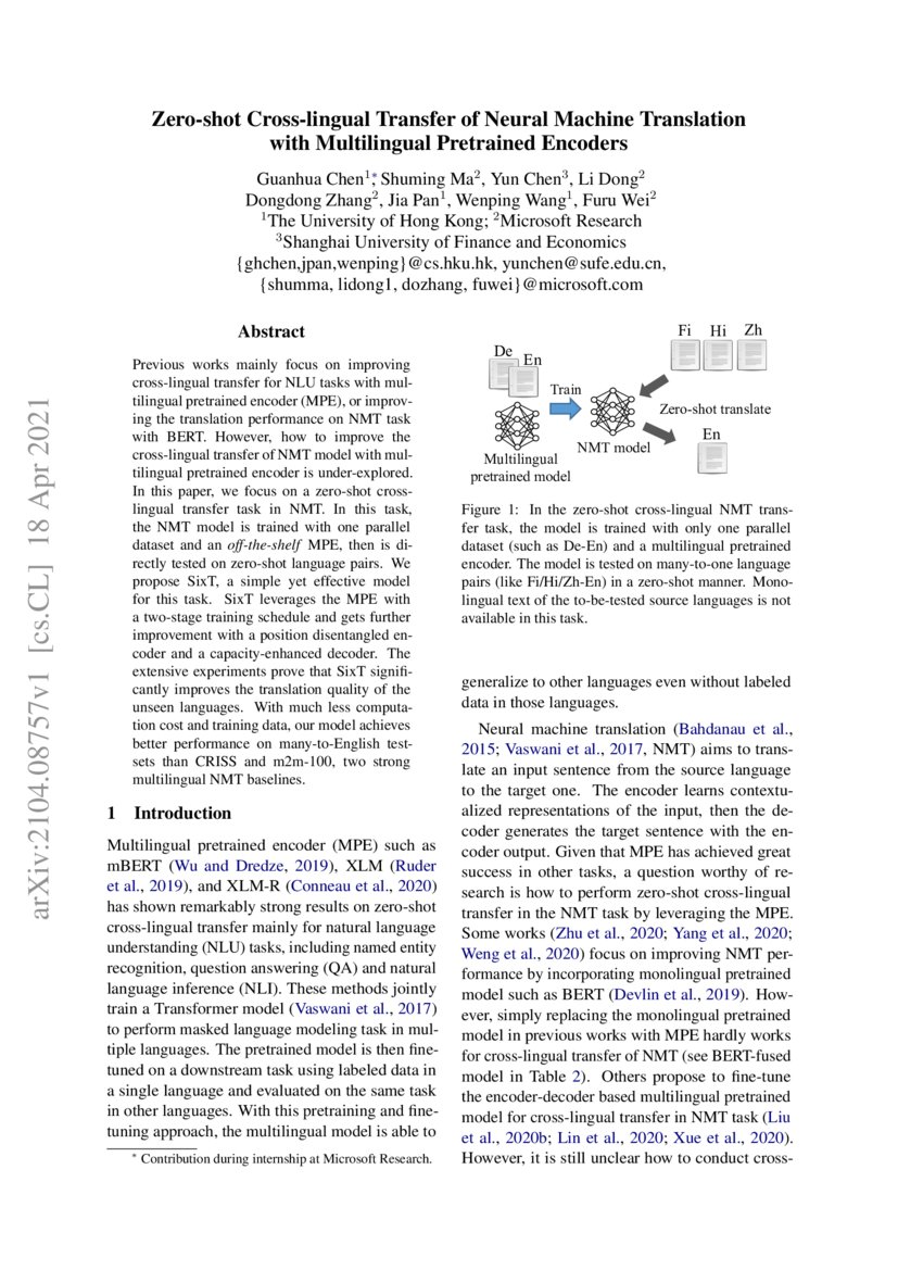 Zero-shot Cross-lingual Transfer of Neural Machine Translation with ...