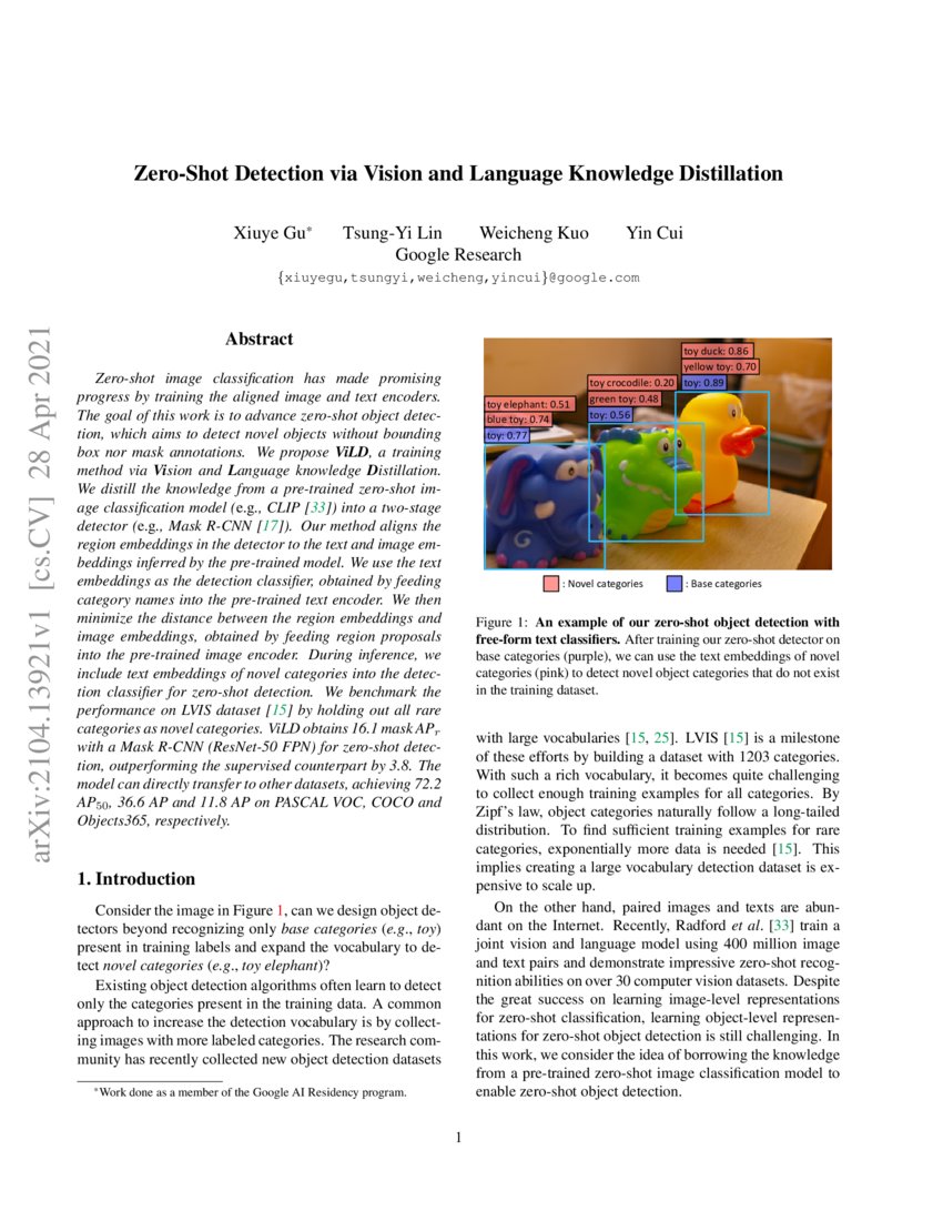 Zero Shot Detection Via Vision And Language Knowledge Distillation Deepai