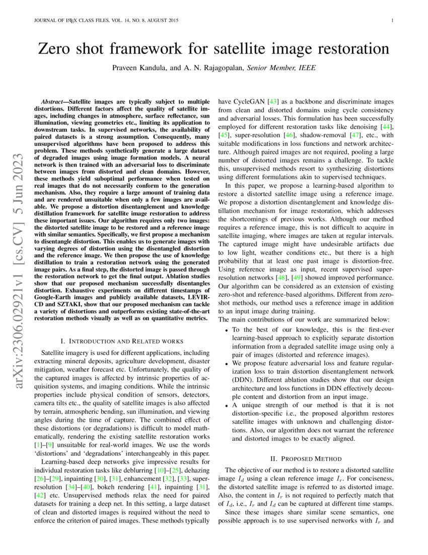 Zero shot framework for satellite image restoration | DeepAI