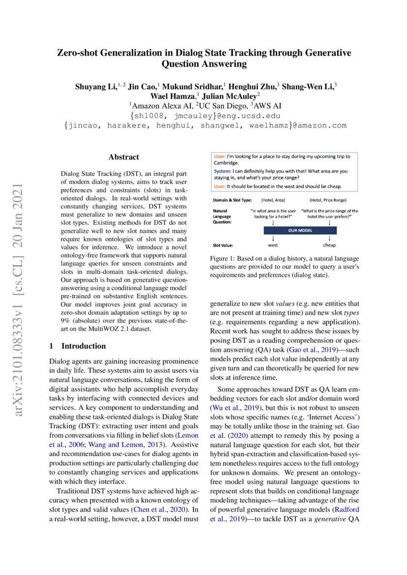 Zero Shot Generalization In Dialog State Tracking Through Generative Question Answering Deepai