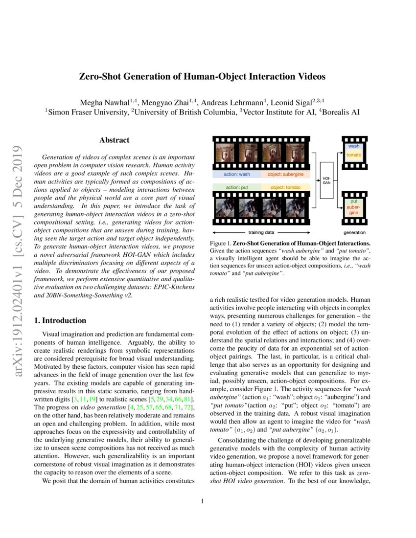 Zero Shot Generation Of Human Object Interaction Videos Deepai