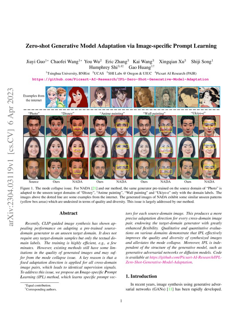 Zero Shot Generative Model Adaptation Via Image Specific Prompt