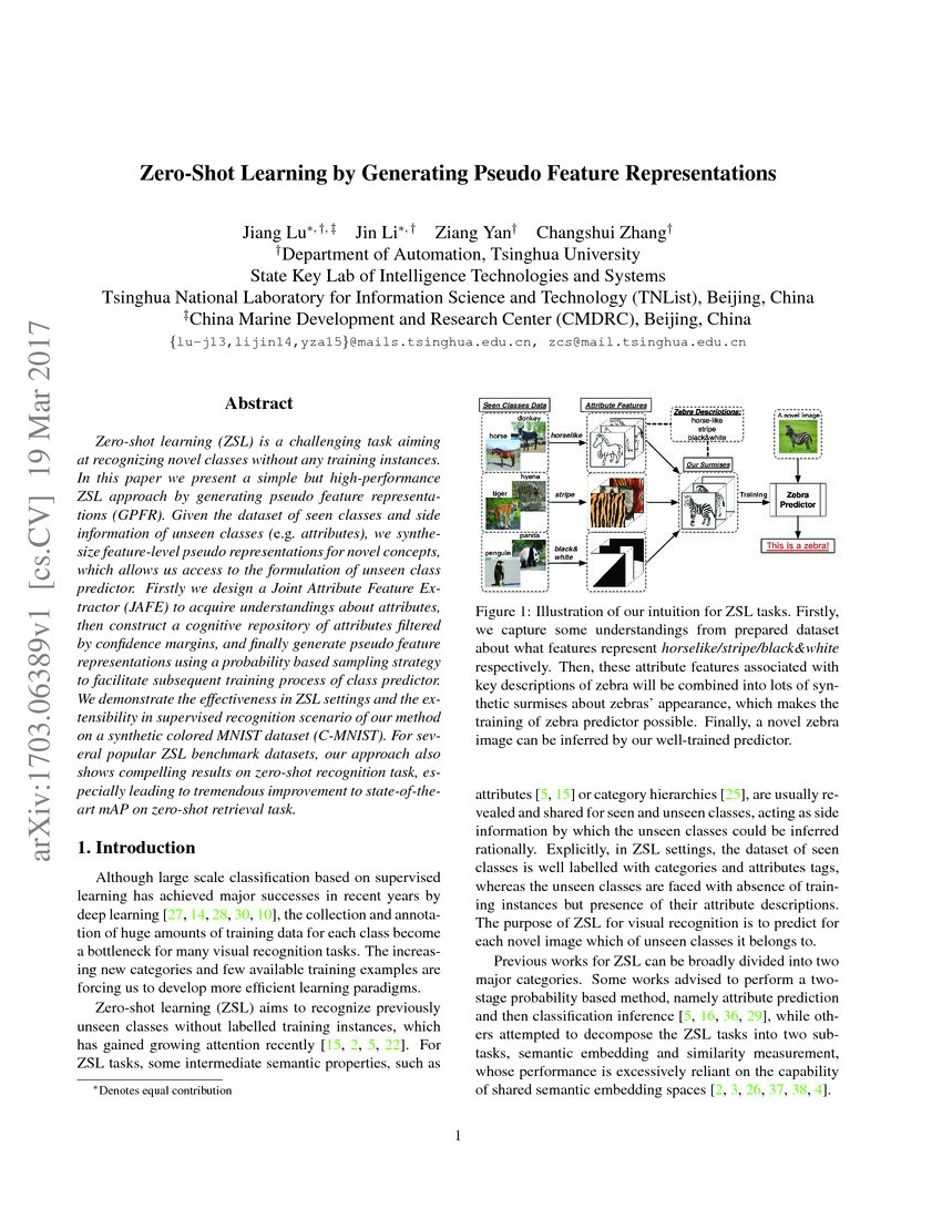Zero Shot Learning By Generating Pseudo Feature Representations Deepai