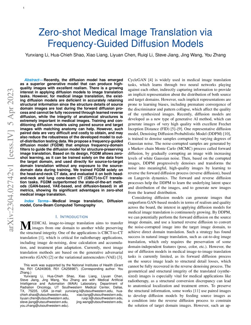 Zero-shot Medical Image Translation via Frequency-Guided Diffusion Models | DeepAI