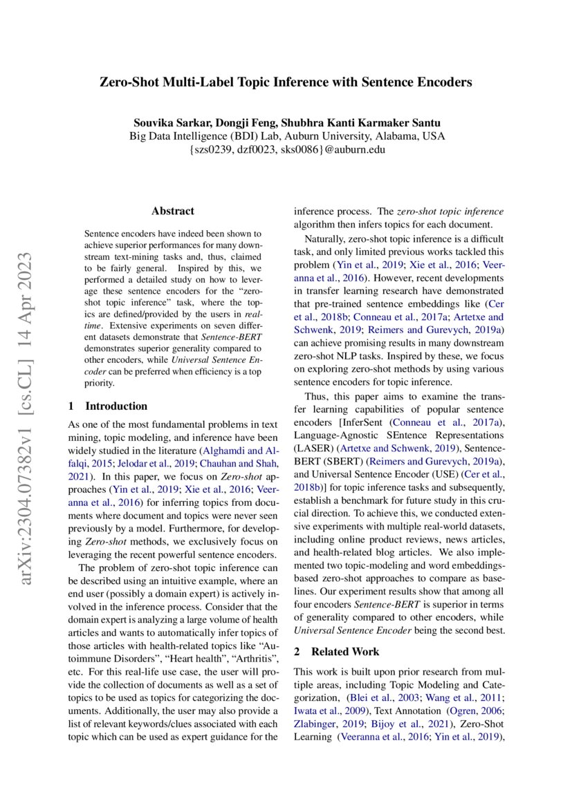 Zero Shot Multi Label Topic Inference With Sentence Encoders Deepai