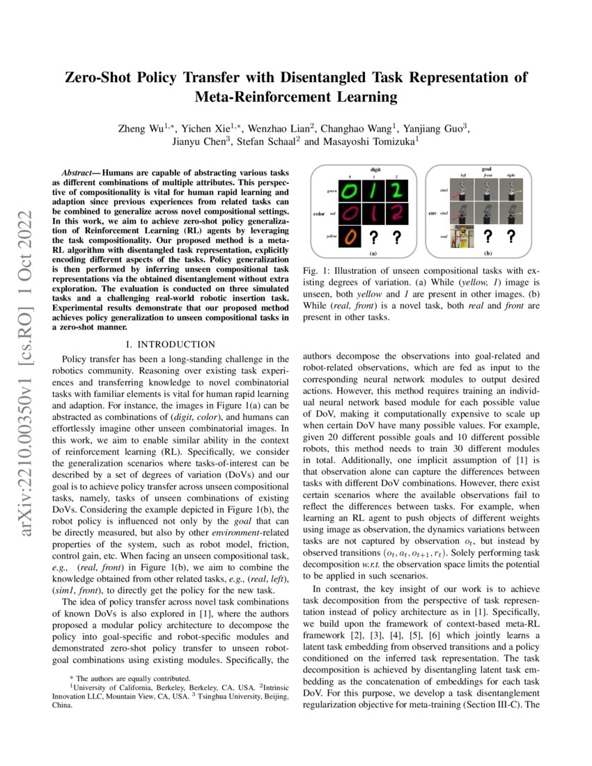 Zero Shot Policy Transfer With Disentangled Task Representation Of Meta Reinforcement Learning 