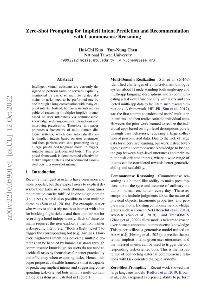 Zero Shot Prompting For Implicit Intent Prediction And Recommendation With Commonsense Reasoning