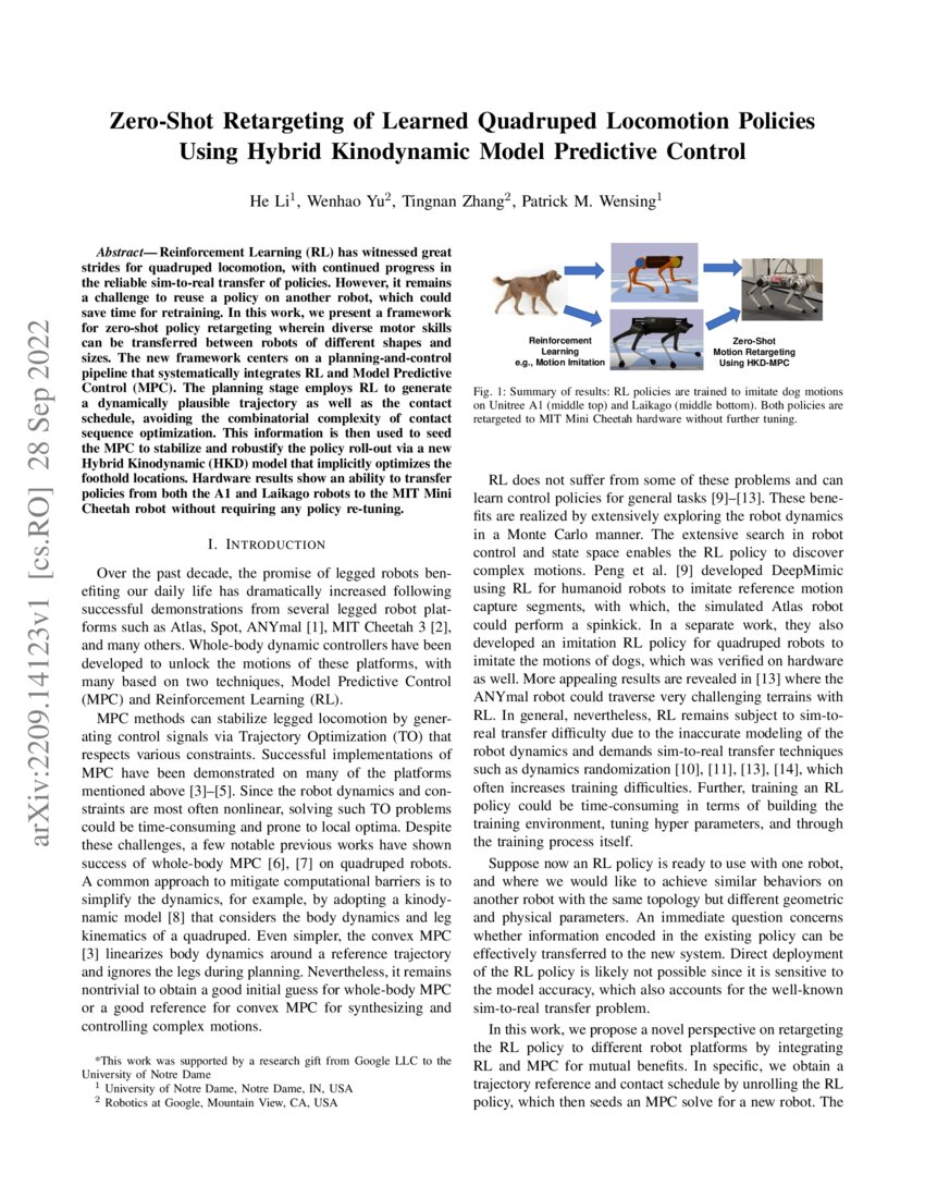 Zero-Shot Retargeting of Learned Quadruped Locomotion Policies Using Hybrid Kinodynamic Model ...