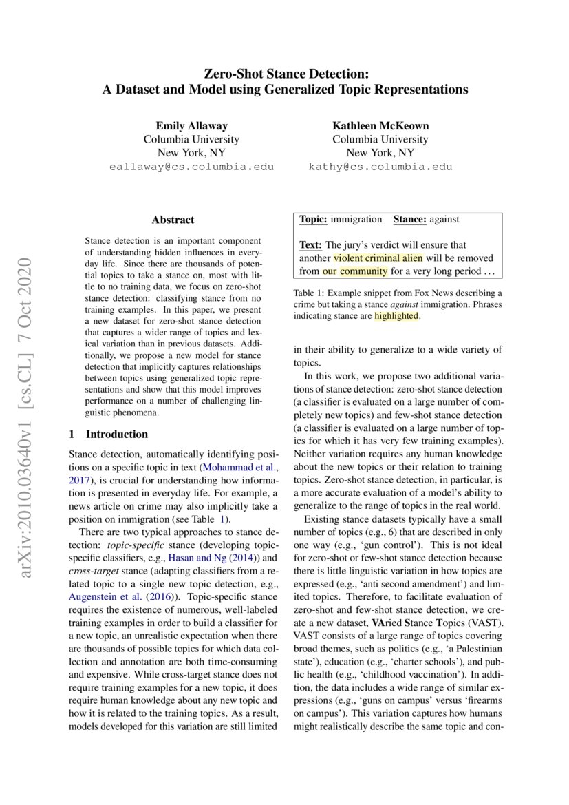 Zero Shot Stance Detection A Dataset And Model Using Generalized Topic