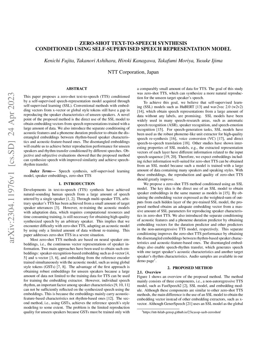 Zero-shot text-to-speech synthesis conditioned using self-supervised ... Zero-shot text-to-speech synthesis conditioned using self-supervised ...