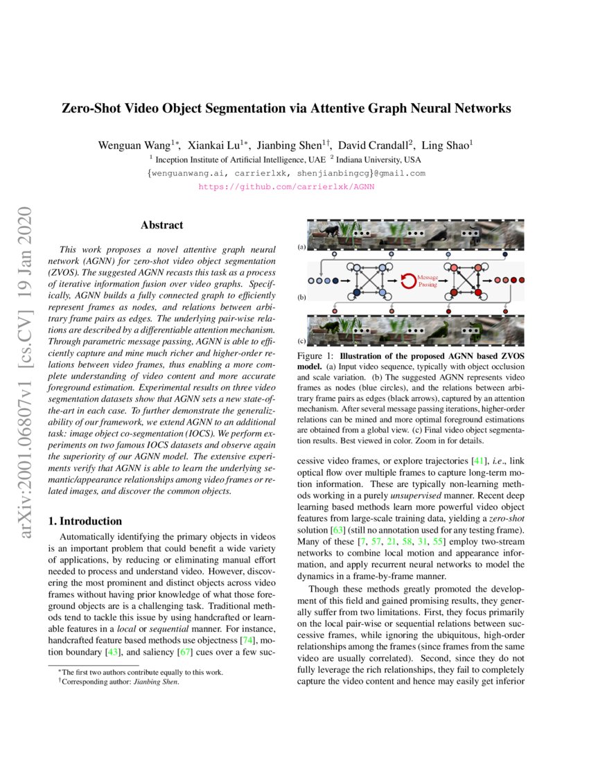 Zero-Shot Video Object Segmentation via Attentive Graph Neural Networks ... Zero-Shot Video Object Segmentation via Attentive Graph Neural Networks ...
