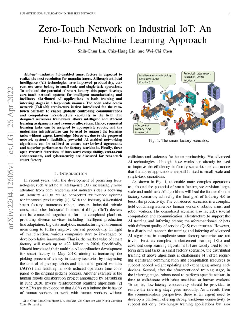 Zero-Touch Network on Industrial IoT: An End-to-End Machine Learning Approach | DeepAI