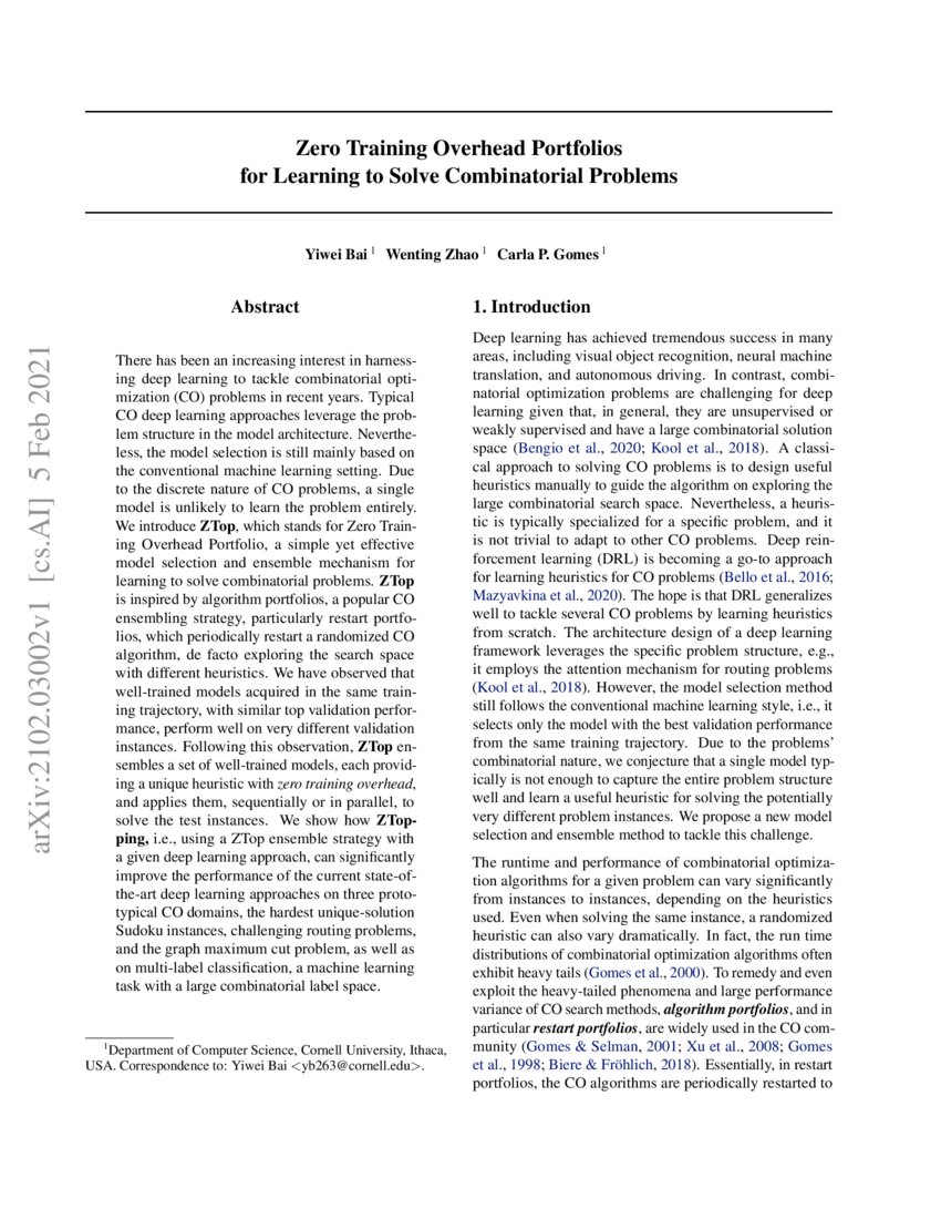 Zero Training Overhead Portfolios For Learning To Solve Combinatorial zero-training-overhead-portfolios-for-learning-to-solve-combinatorial