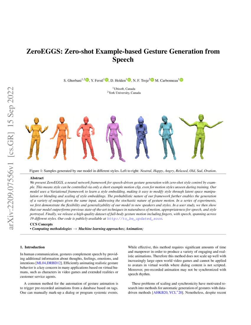 ZeroEGGS: Zero-shot Example-based Gesture Generation from Speech | DeepAI