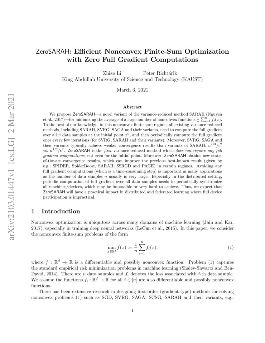 Zerosarah Efficient Nonconvex Finite Sum Optimization With Zero Full Gradient Computation Deepai