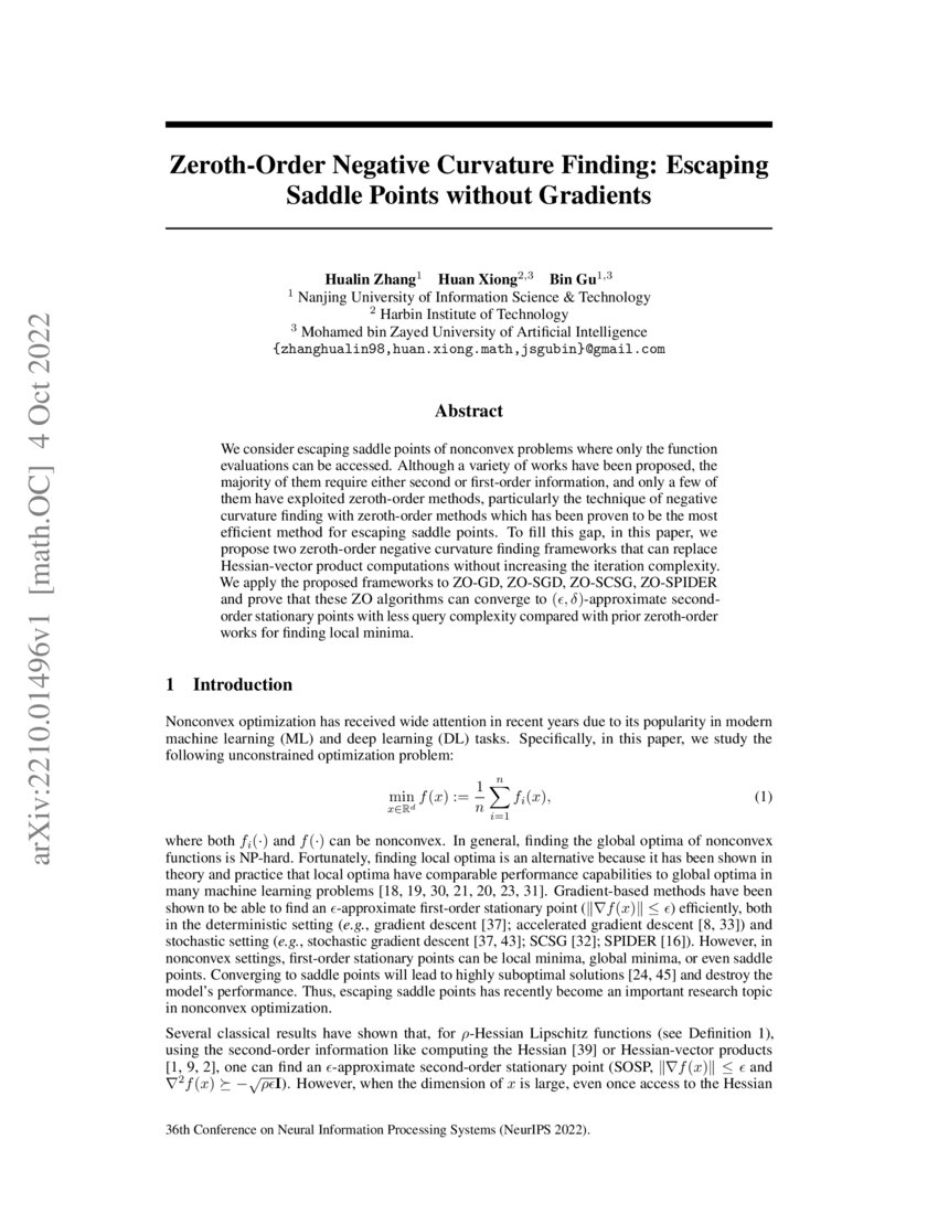 Zeroth-Order Negative Curvature Finding: Escaping Saddle Points without Gradients | DeepAI