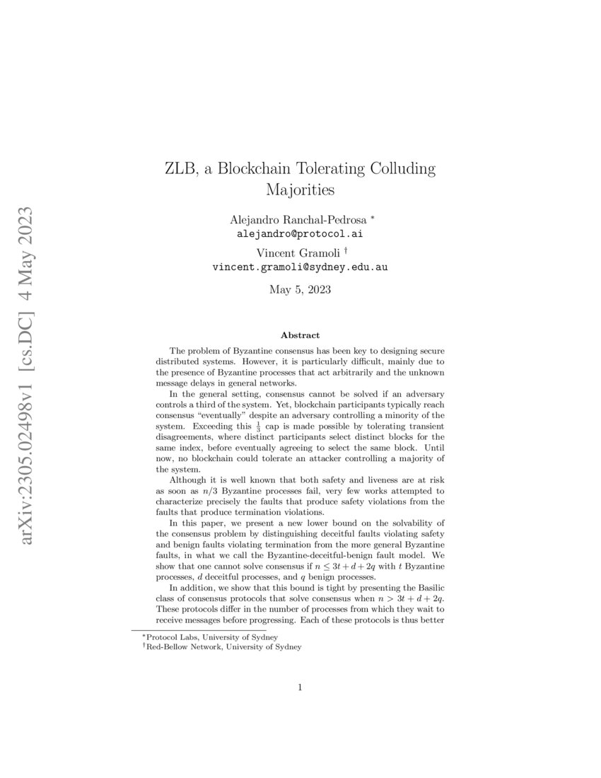 ZLB, a Blockchain Tolerating Colluding Majorities | DeepAI