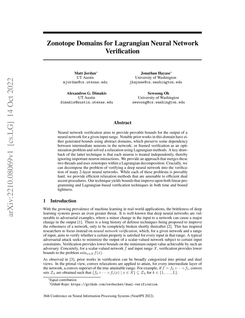 Zonotope Domains for Lagrangian Neural Network Verification | DeepAI