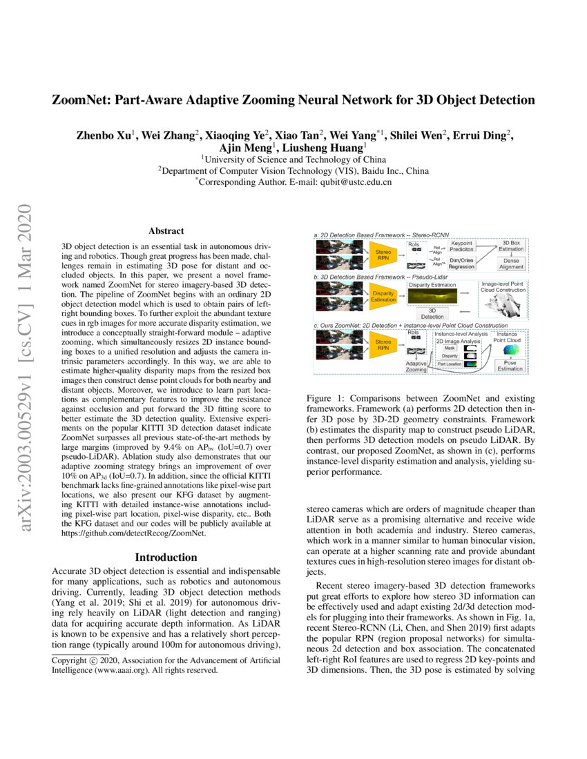 ZoomNet: Part-Aware Adaptive Zooming Neural Network for 3D Object Detection | DeepAI